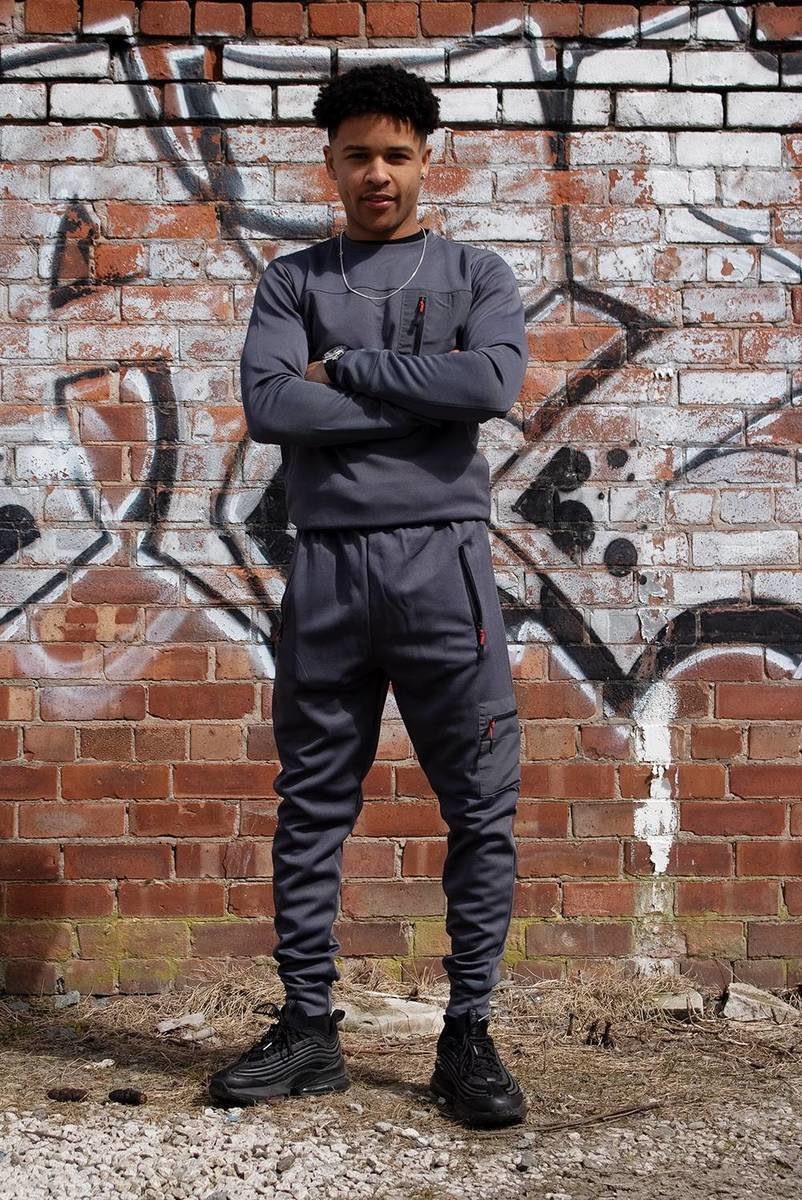Charcoal Evan Hybrid Pocket Muscle Fit Pullover Tracksuit | ikrush