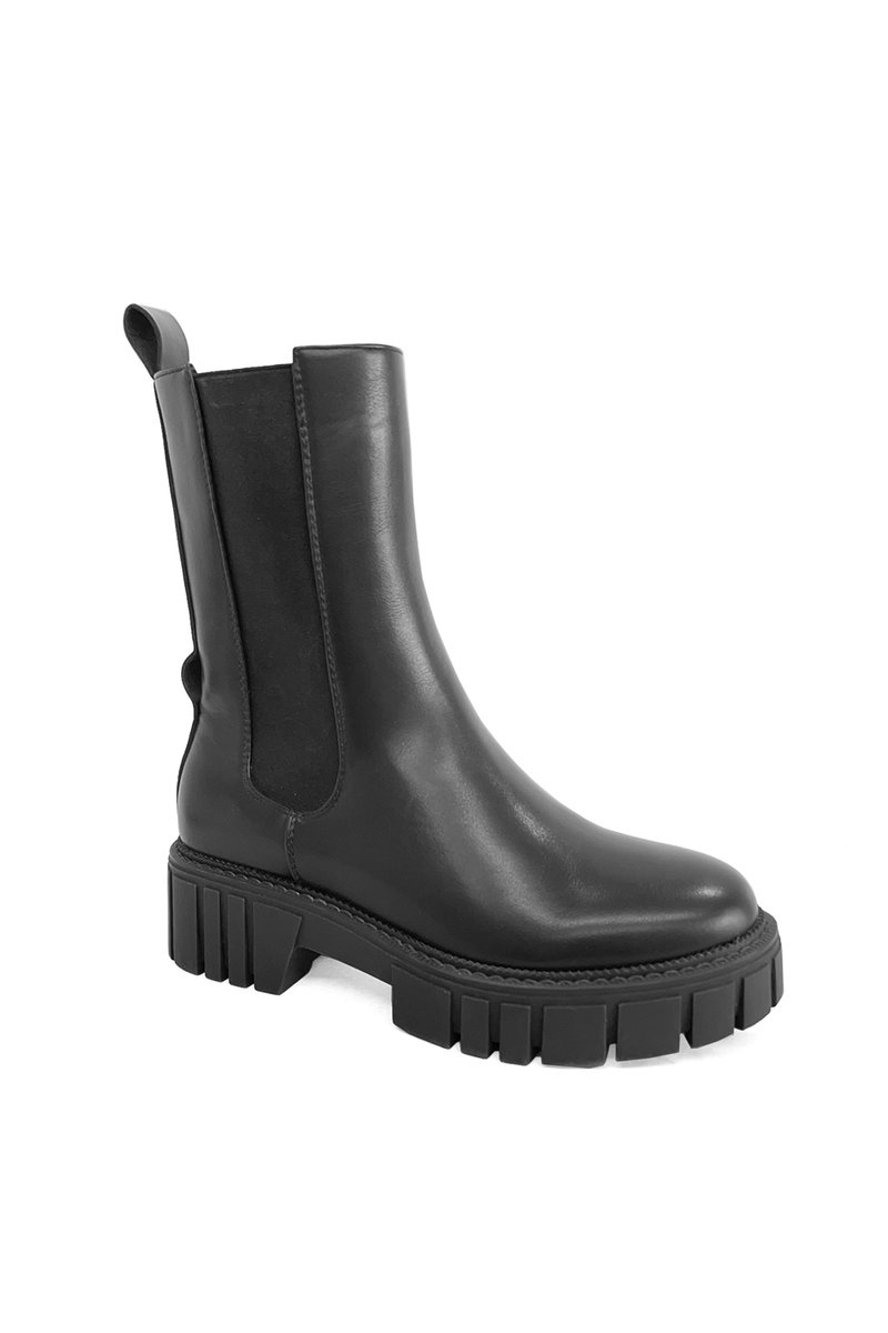 Black Lydia Chain Decorated Chunky Ankle Boots with Zip Detail | ikrush