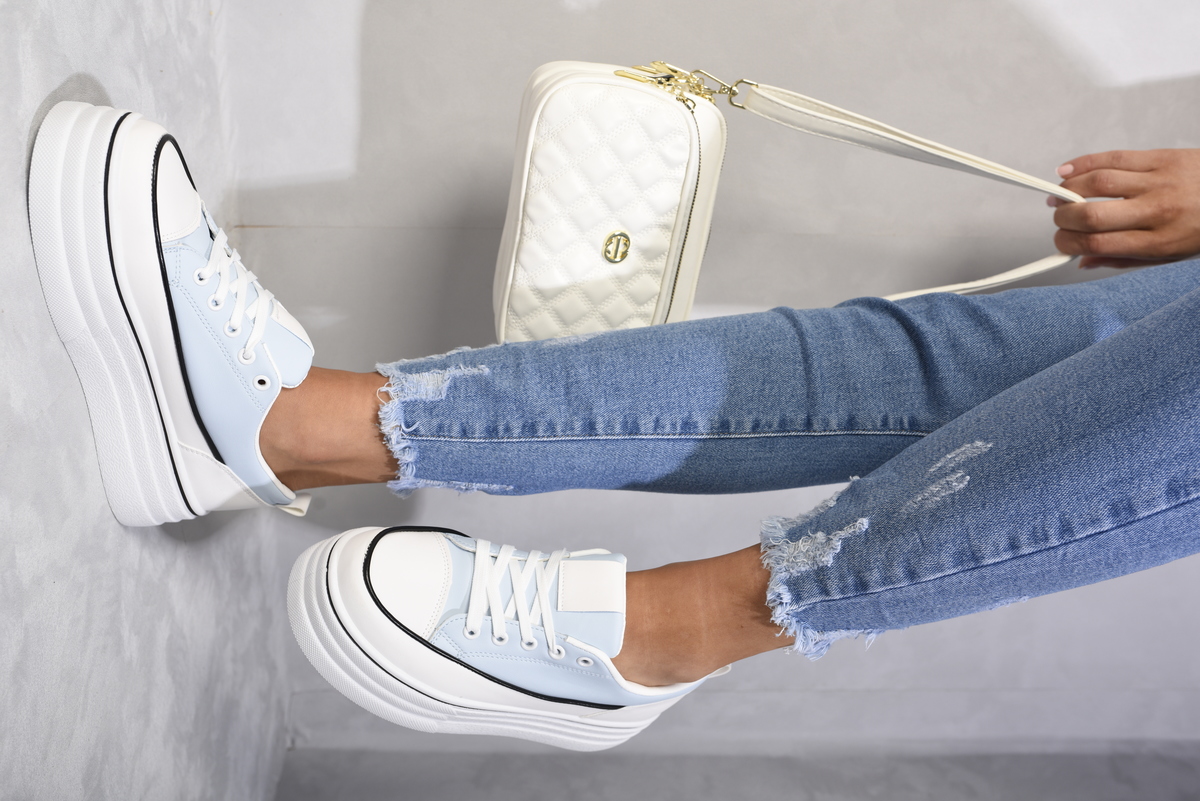 Blue Breanna Platform Wedge Lace Up Trainers | ikrush