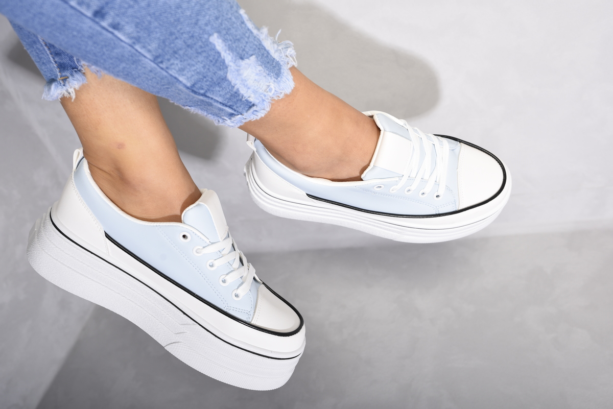 Blue Breanna Platform Wedge Lace Up Trainers | ikrush