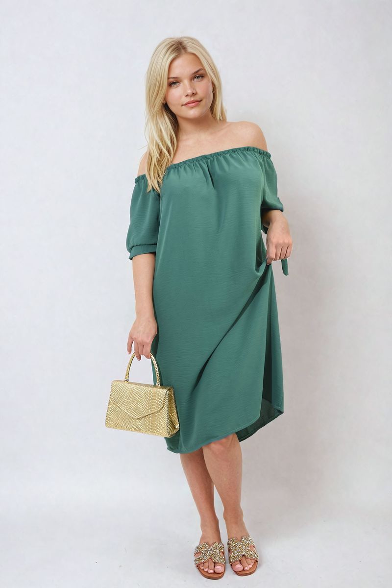 Green Tessa Knot Cuff Off Shoulder Mini Dress | ikrush