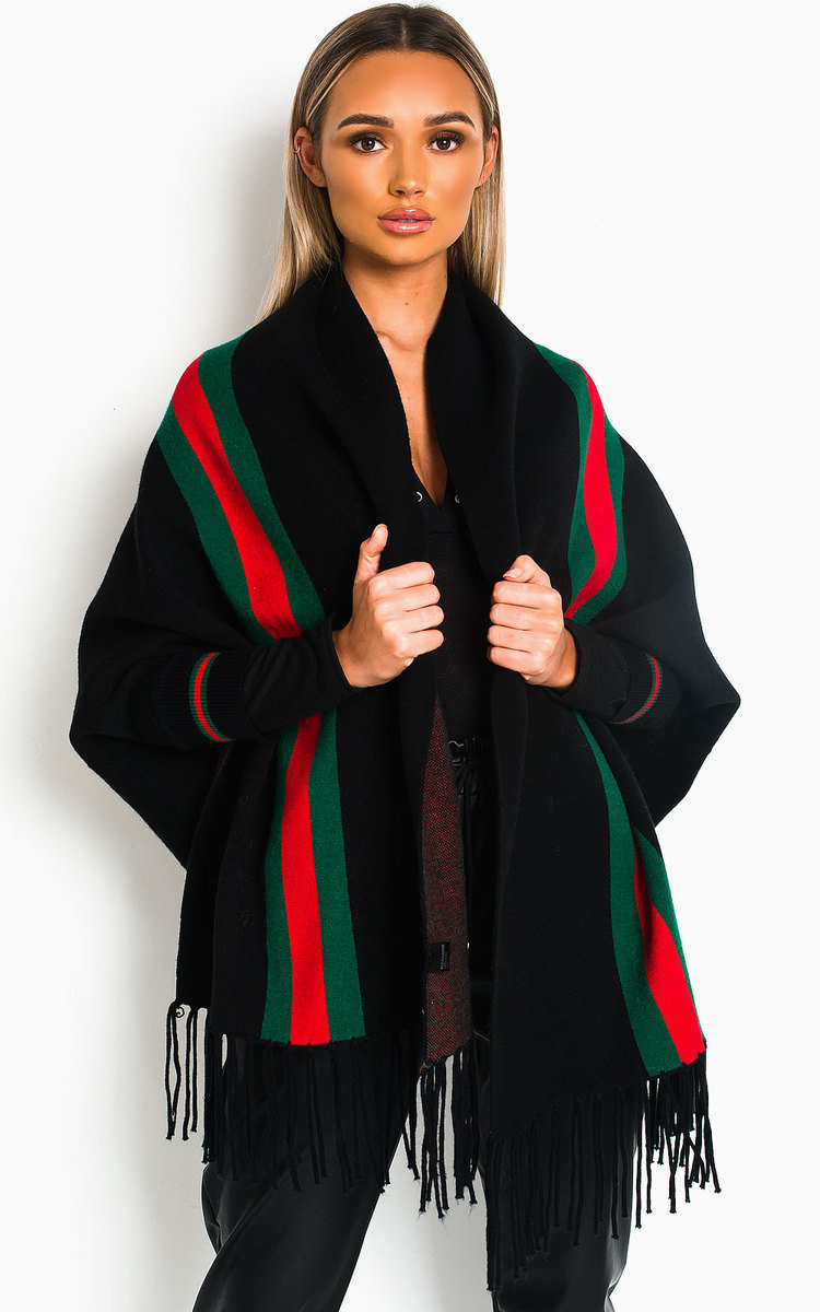 Geo Striped Cape in Black | ikrush