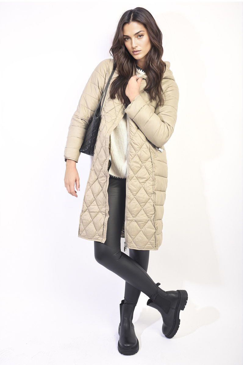Metal gold Isobel Quilted Winter Jacket with Belt | ikrush