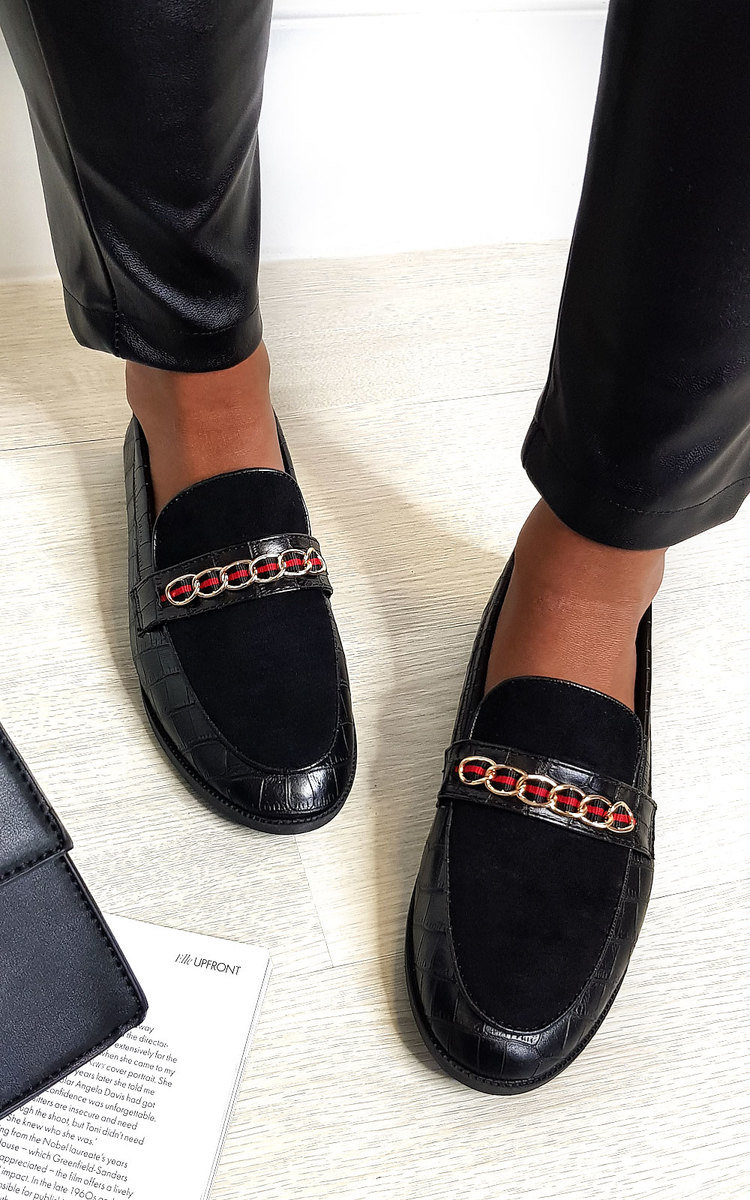 Black Lydia Croc Print Brogue Flats | ikrush