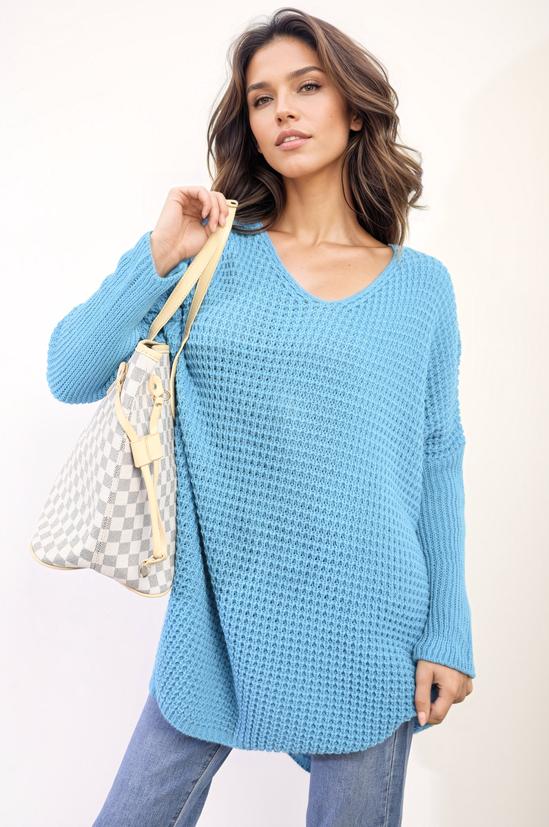Turquoise Rebecca Oversized Chunky Knitted Jumper | ikrush