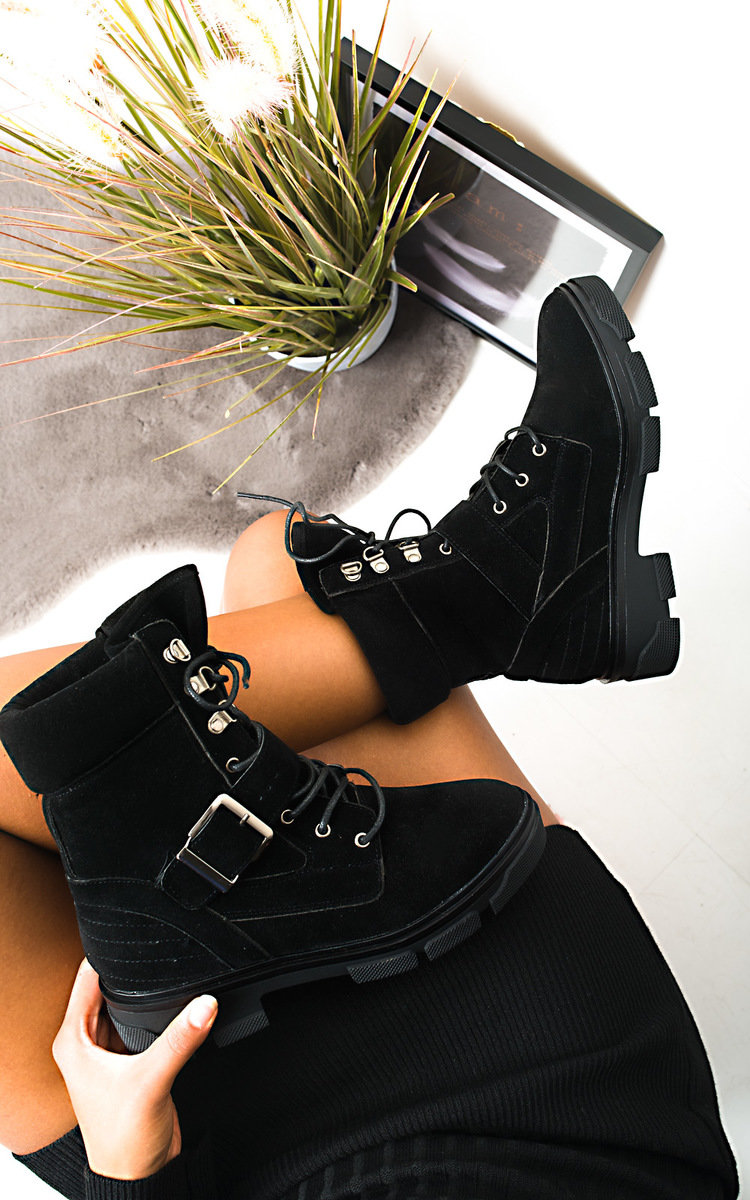 Black Trudy Lace up Ankle Boots | ikrush