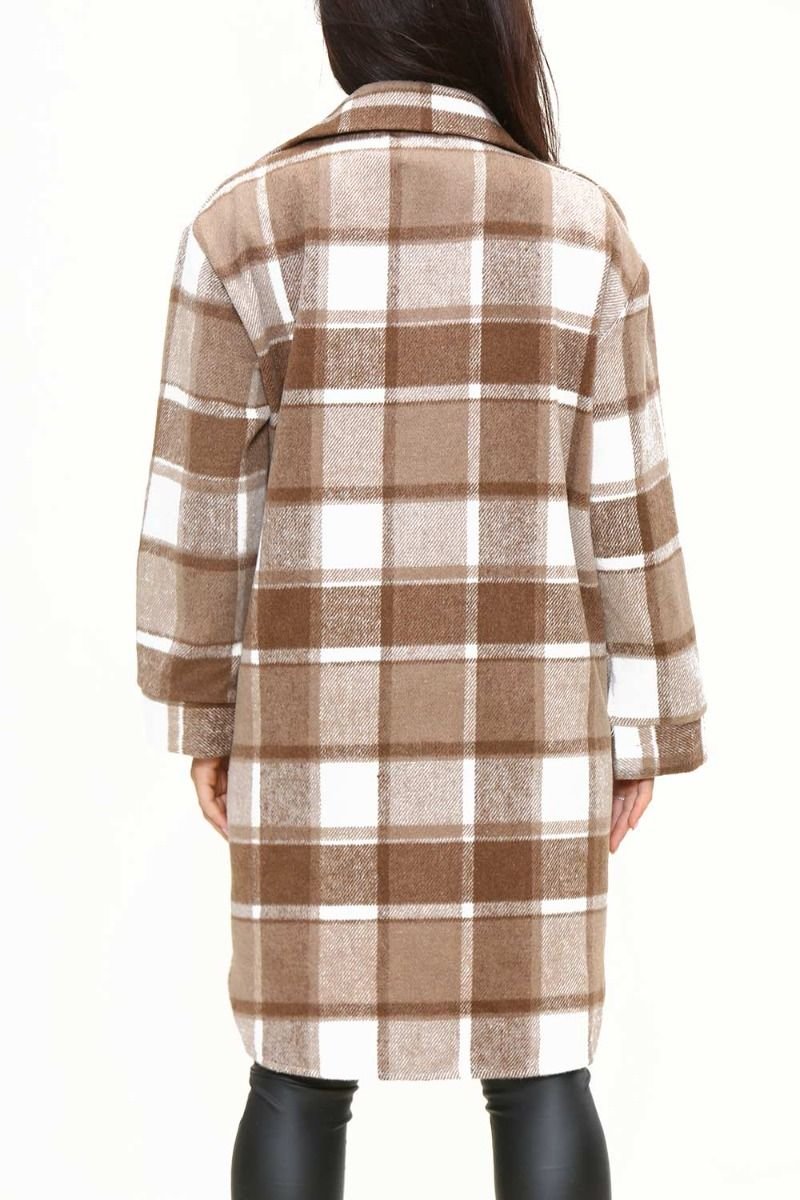 Camel Aizah Button Down Longline Check Shacket | ikrush